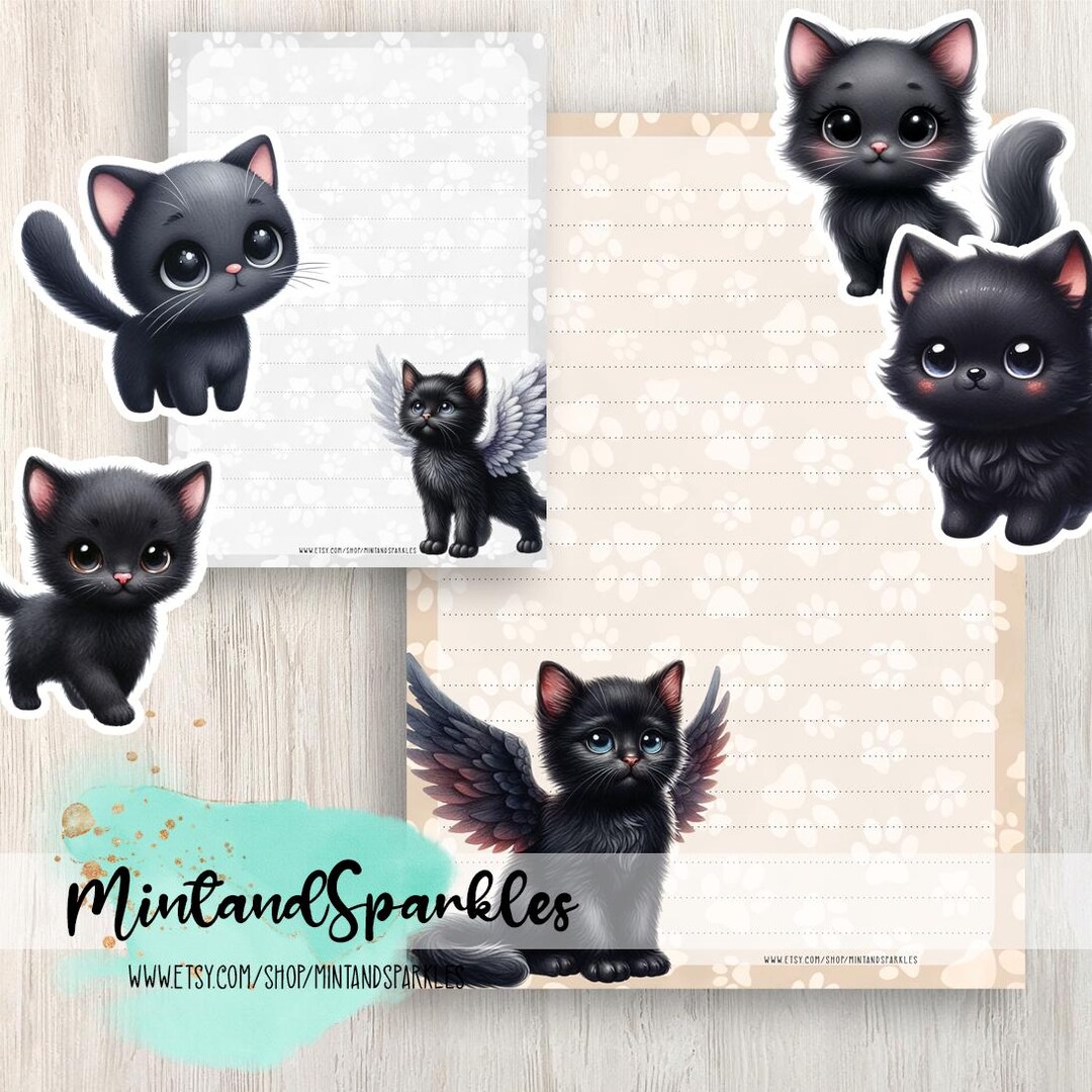 Heavenly Black Cat Writing Paper Sheets - Etsy