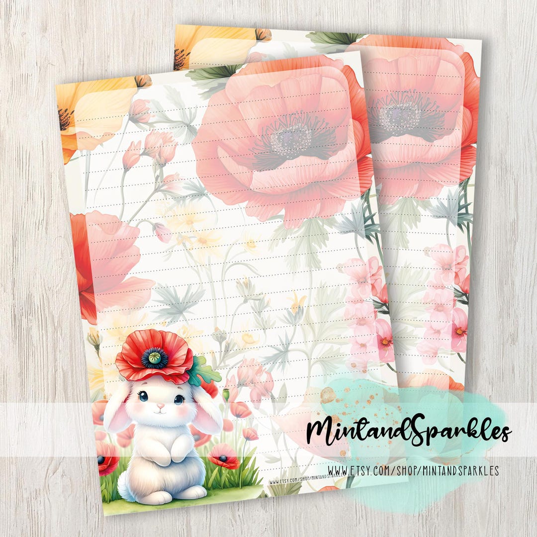 Cute Poppy Bunny Letter Writing Paper Sheets - Etsy