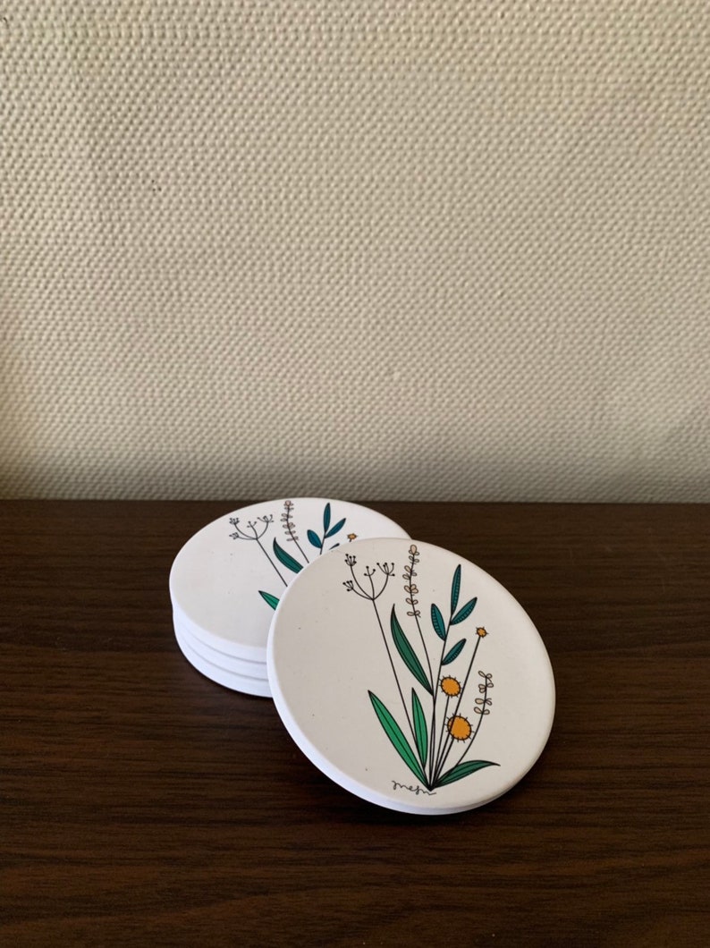 Bouquet / Floral Coaster/ Botanical Coaster / Simple / Minimal / Stone ...