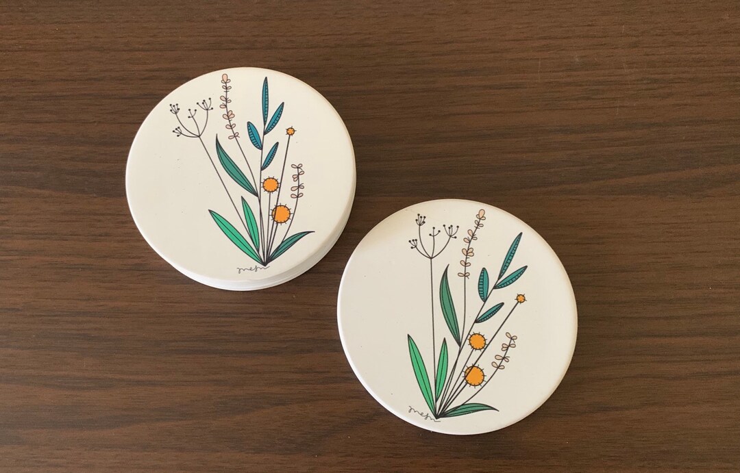 Bouquet / Floral Coaster/ Botanical Coaster / Simple / Minimal / Stone ...