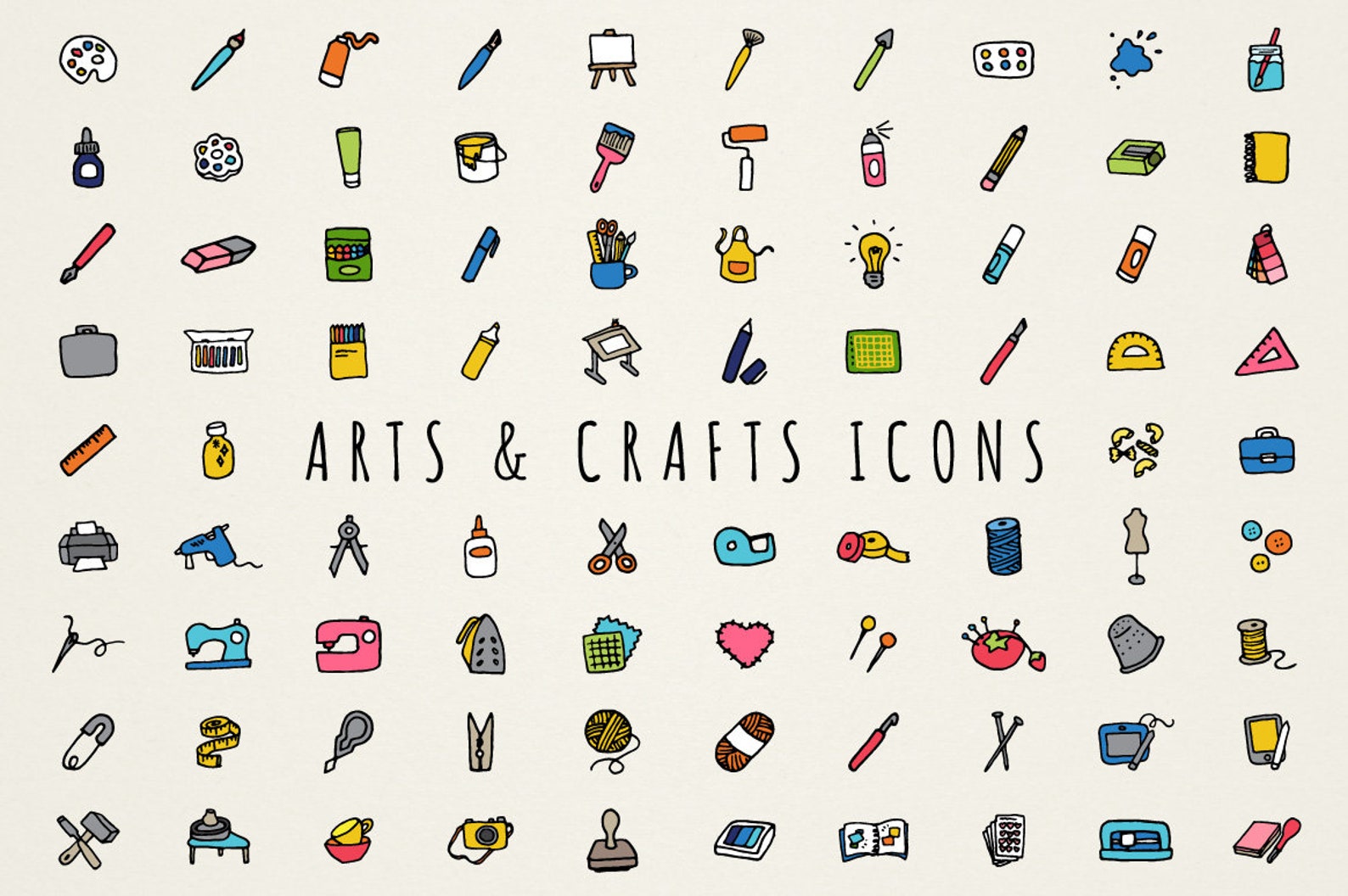Arts and Crafts Icons Clipart Set Hand Drawn Art Supplies - Etsy
