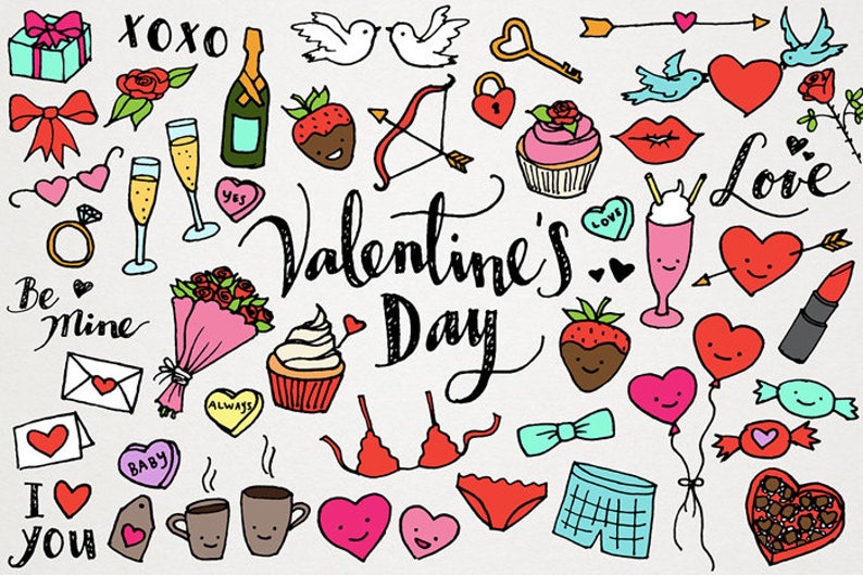 Valentine's Day & Love Clipart Hand Drawn Valentine Clip - Etsy
