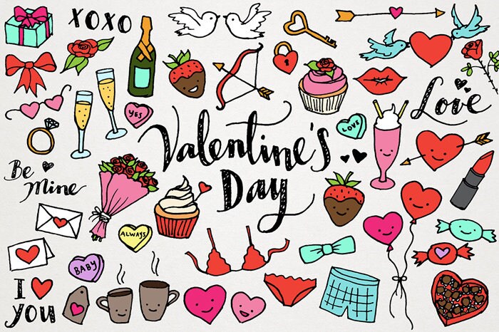 Valentine's Day & Love Clipart Hand Drawn Valentine Clip | Etsy