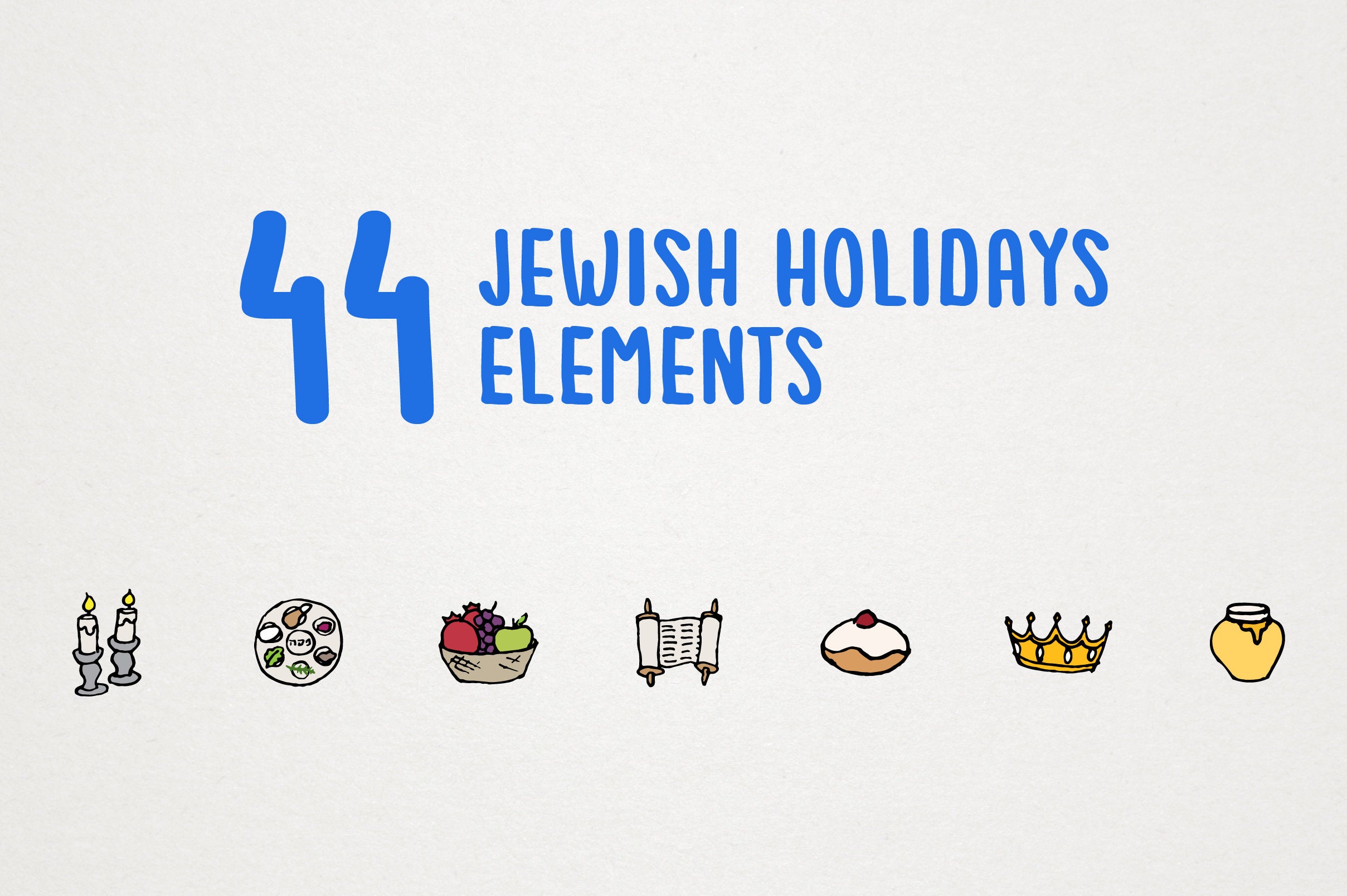 Jewish Holidays Icons Clipart Set - Hand Drawn, Passover Shabbat Rosh ...
