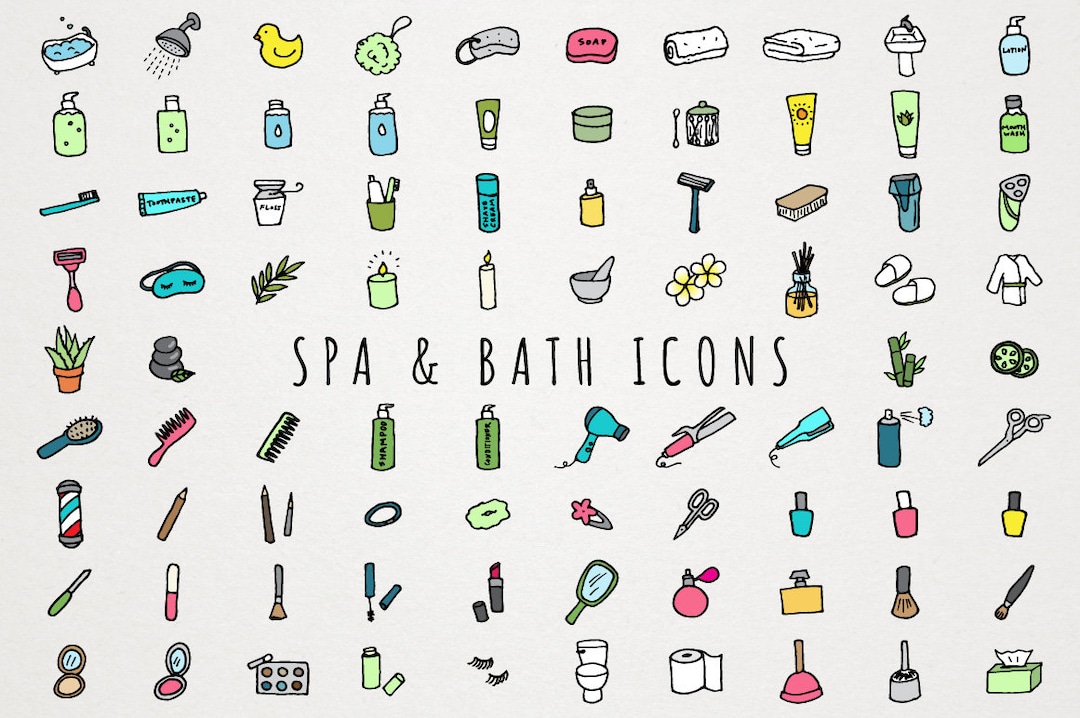 Spa & Bath Icons Clipart Set Bathroom Illustrations, Self Care ...