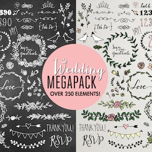 Wedding Clipart Mega Pack - Hand Drawn Wedding Clip Art, Chalkboard ...