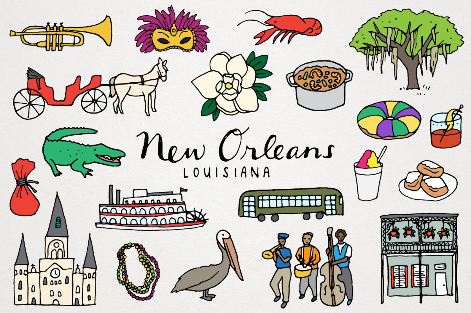 New Orleans Louisiana City Clipart Set - Instant Download, Commercial ...
