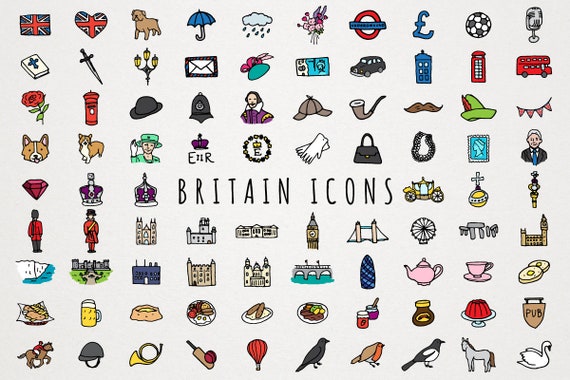 Britain and Queen Elizabeth II Icons Clipart Set Hand Drawn - Etsy