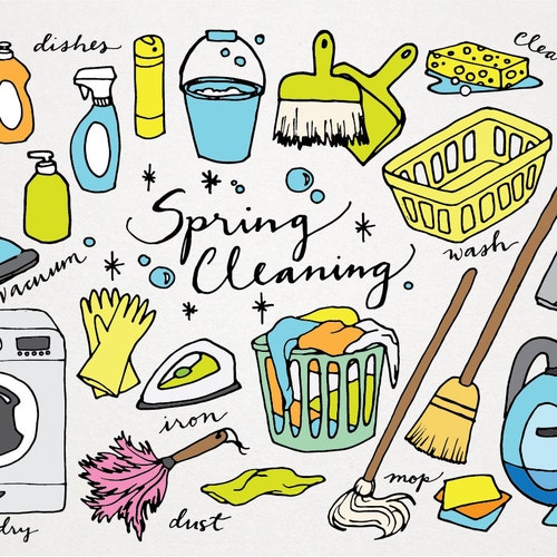 Spring Cleaning Clipart Hand Drawn Clip Art Laundry - Etsy