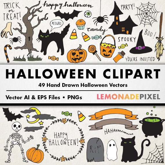 Halloween Clipart Hand Drawn Clip Art Halloween Party - Etsy