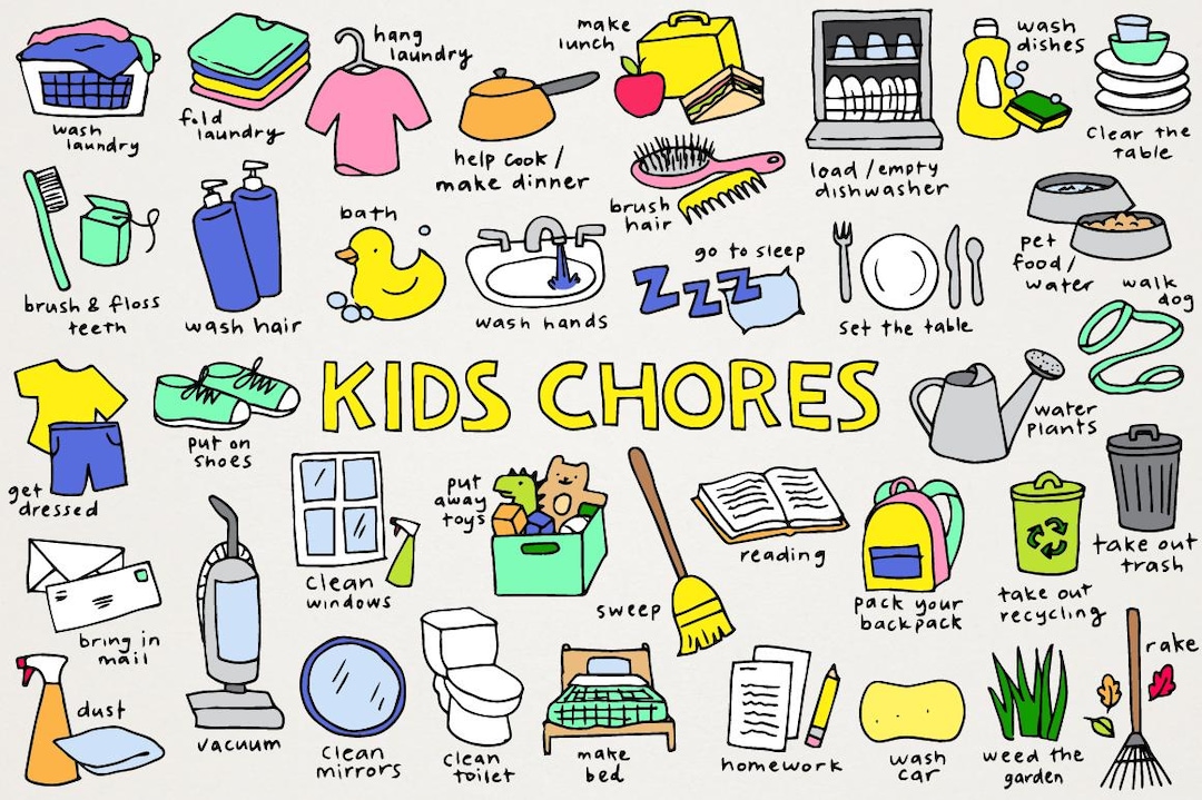 Kids Chores Clipart Set - Chore Chart Daily Tasks for Children Toddlers ...