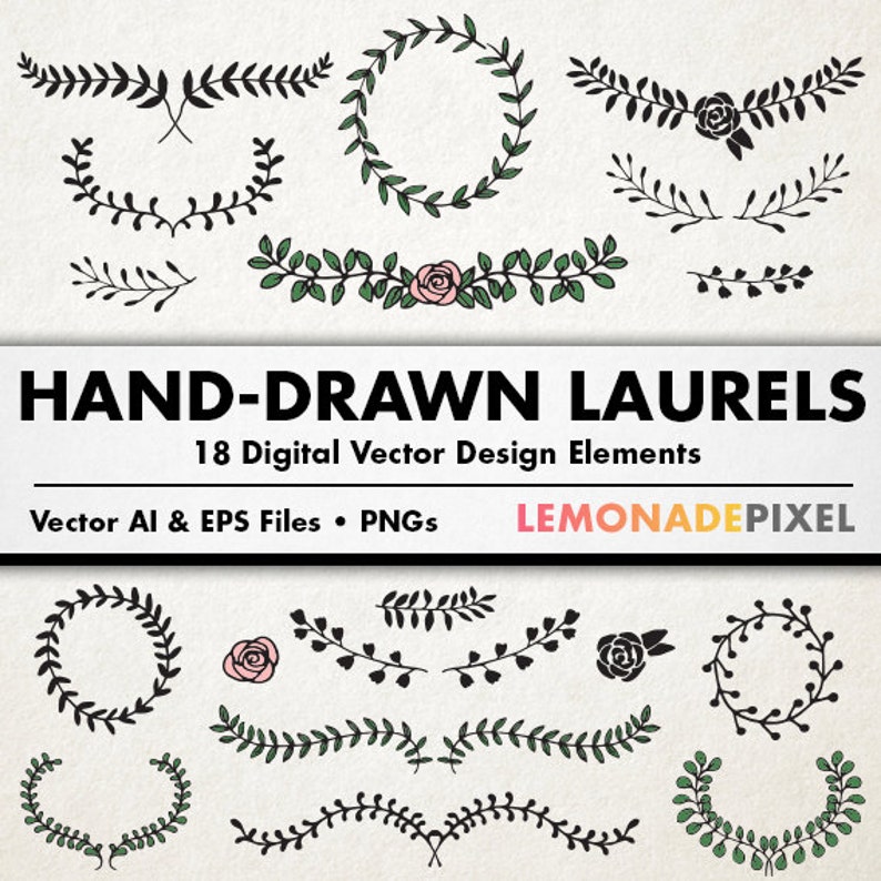 Laurels Clip Art Hand Drawn Clipart Floral Frames Wedding - Etsy