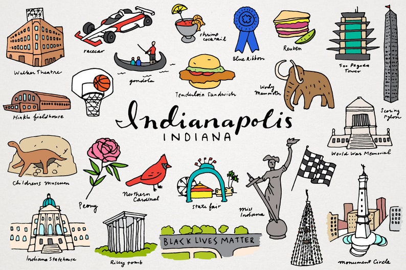 Indianapolis Indiana City Clipart Set - Race Cars, Landmarks, Printable ...