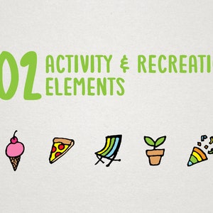 Activity and Recreation Icons Clipart Set - Travel Nature Outdoor Food ...