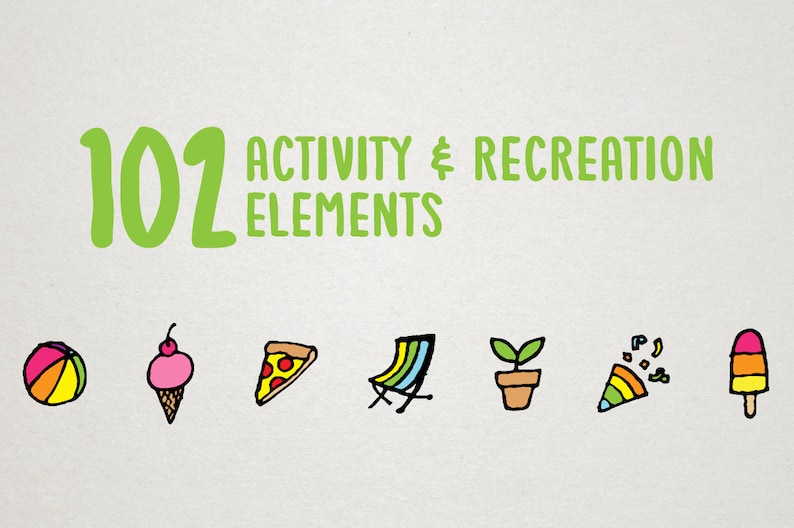 Activity and Recreation Icons Clipart Set - Travel Nature Outdoor Food ...