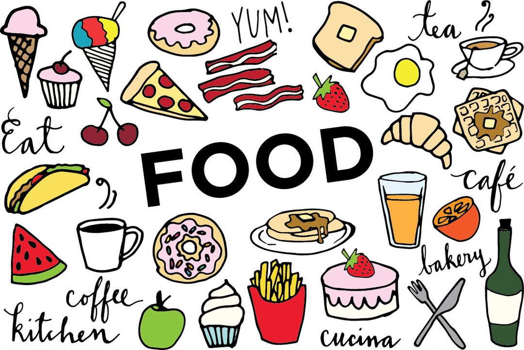 Food Clip Art - Hand Drawn Clip Art, Food Collage Sheet, Desserts ...
