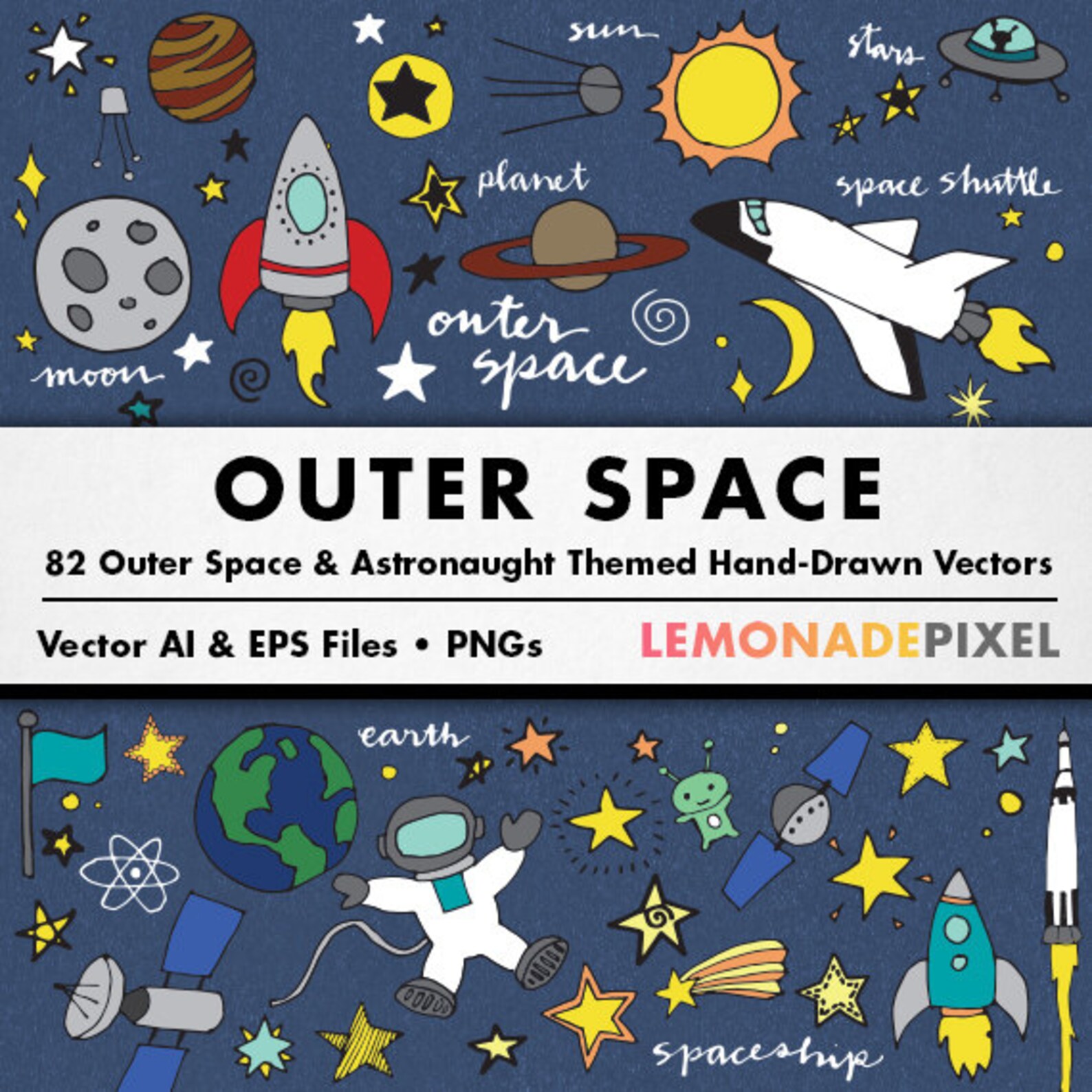 Outer Space Clip Art Hand Drawn Clipart, Stars Digital Paper, Sci-fi ...