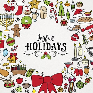 Holiday & Christmas Clipart Illustration Pack - Wreath Art, Holiday ...