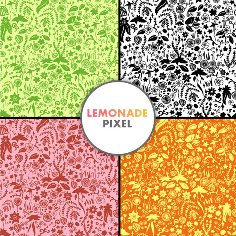 Floral Digital Paper & Clipart - Flowers and Leaves, Colorful ...