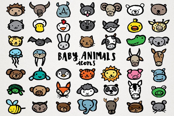 Baby Animals Icons Clipart Hand Sketched Icons Diy Baby | Etsy