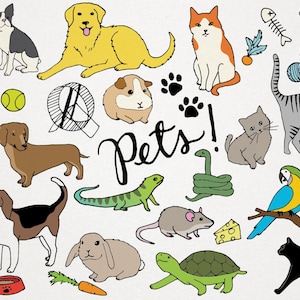Pets Clipart - Animals Clip Art, Cats and Dogs, Hand Drawn Clip Art ...