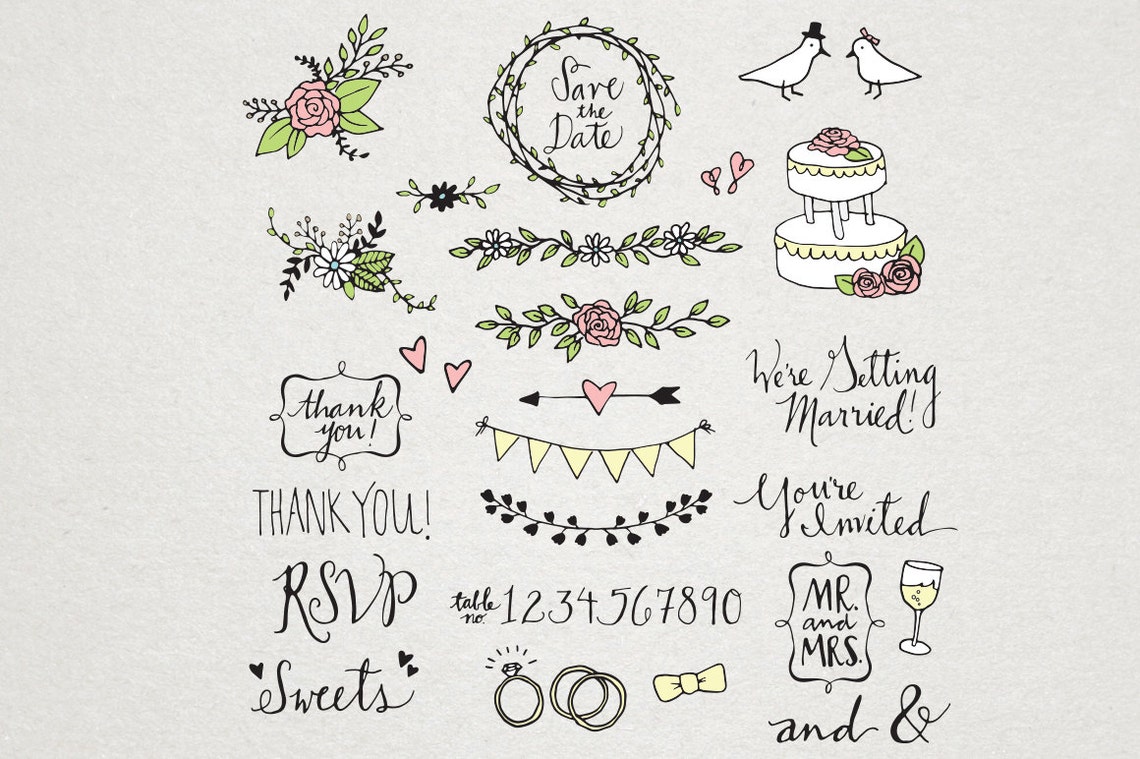 Wedding Clipart Mega Pack Hand Drawn Wedding Clip Art | Etsy