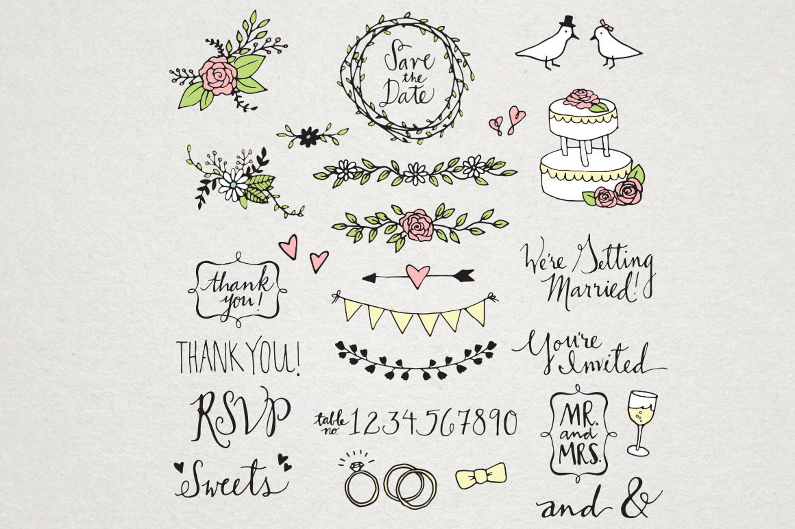 Wedding Clipart Mega Pack - Hand Drawn Wedding Clip Art, Chalkboard ...