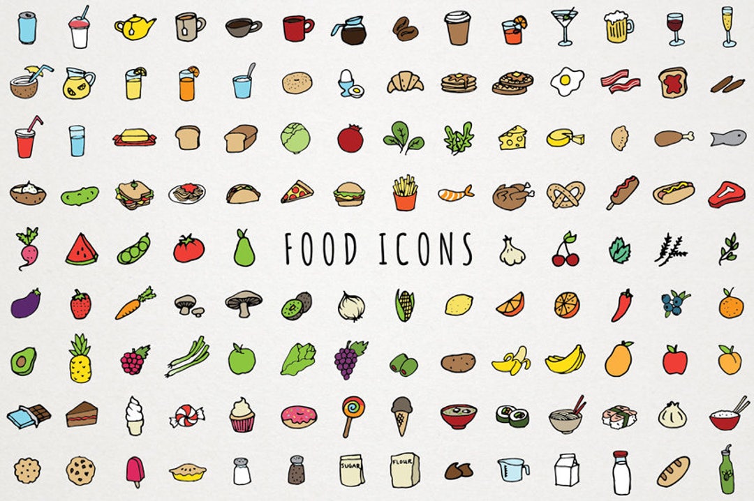 Food Icons Clip Art - Hand Drawn Clipart, Foodie Icons, Food ...
