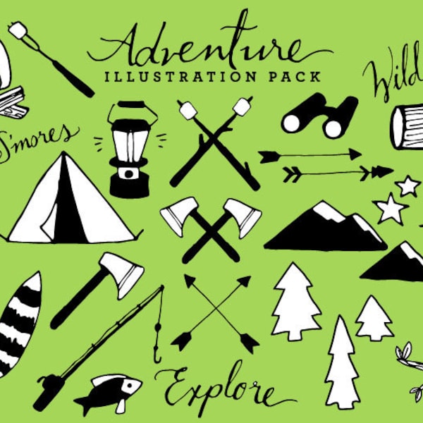 Camping Clipart Black and White - Etsy