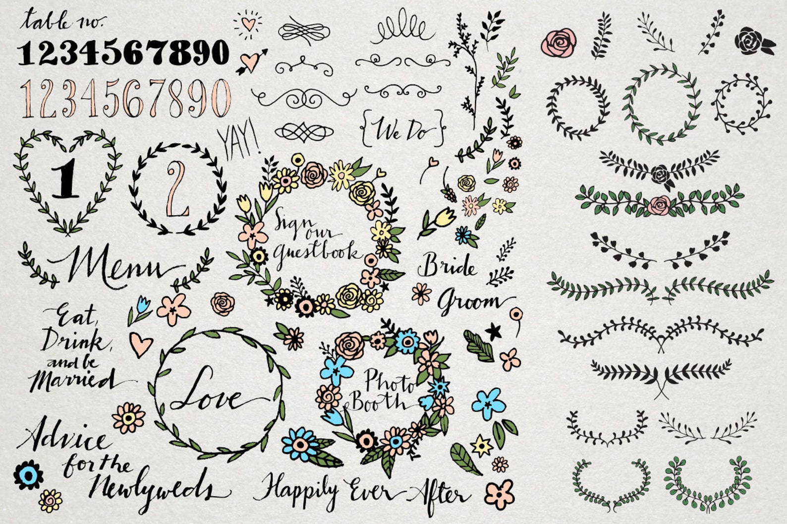 Wedding Clipart Mega Pack - Hand Drawn Wedding Clip Art, Chalkboard ...