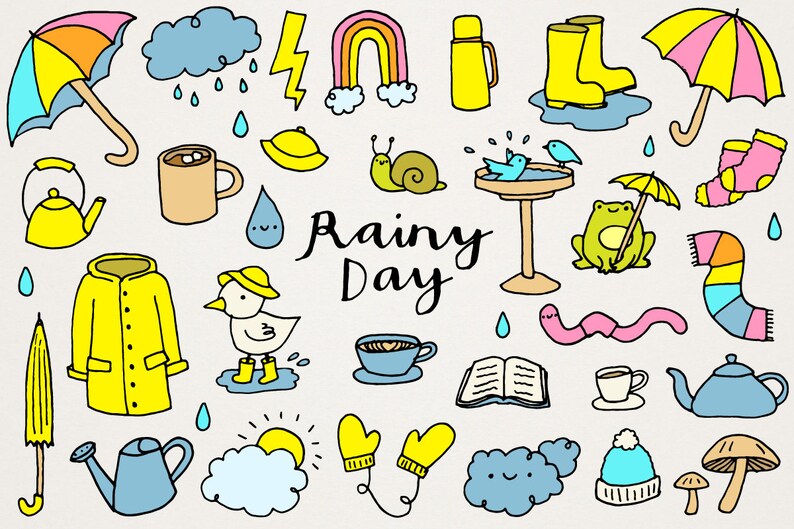 Rainy Day Clipart Illustrations Set Hand Drawn Cozy Home - Etsy