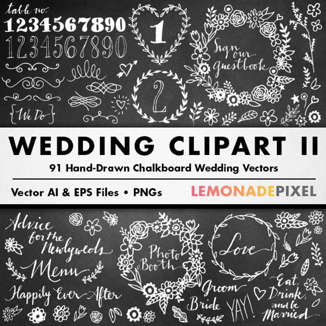 Chalkboard Wedding Clipart II - DIY Wedding Invitation, Wedding Wreaths ...