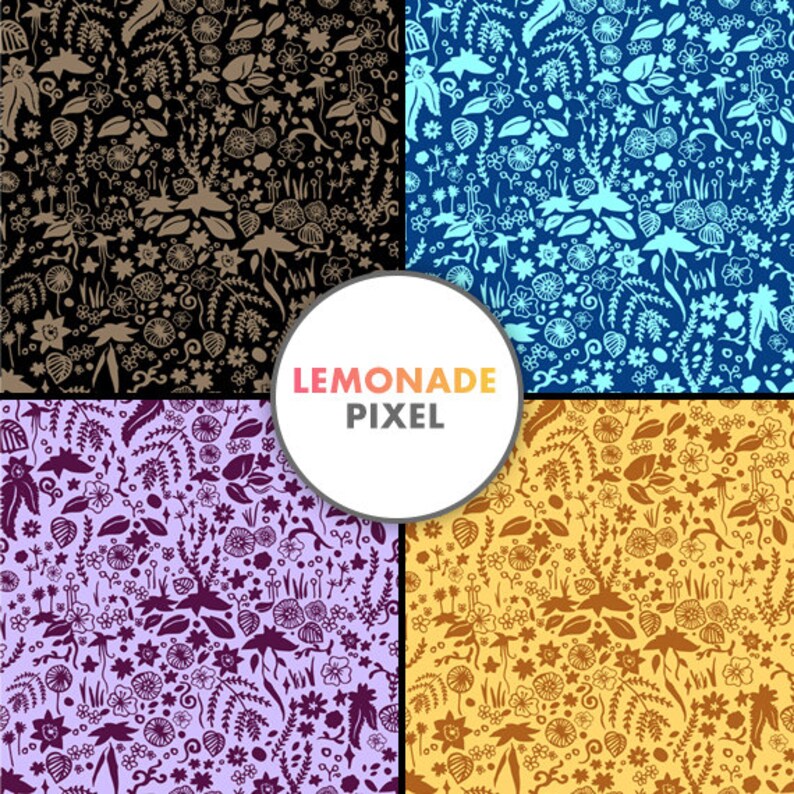 Floral Digital Paper & Clipart - Flowers and Leaves, Colorful ...