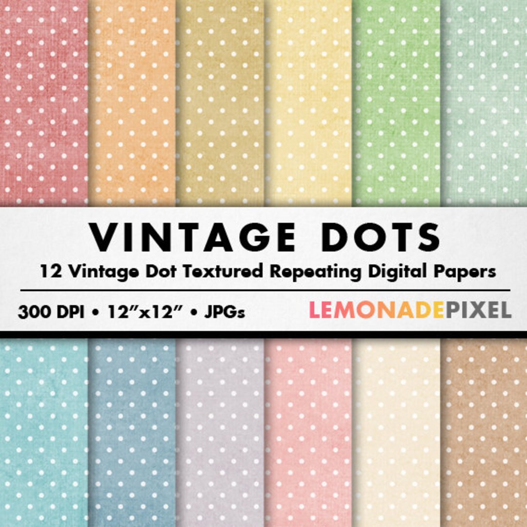 Vintage Dot Digital Paper - Polka Dots Digital Paper, Scrapbooking ...