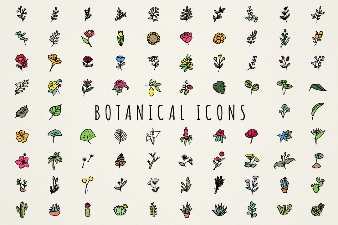 Botanical Icons Clipart Set - Hand Drawn Foliage, Greenery Digital Art ...
