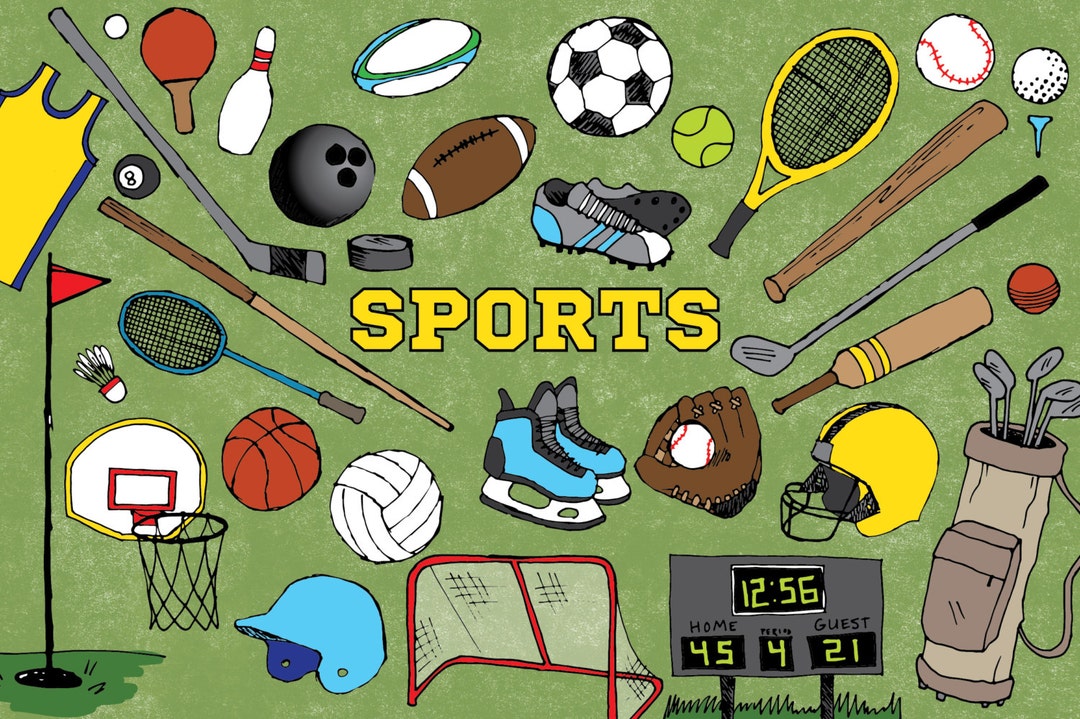 Sports Clipart - Hand Drawn Clip Art, Sketched Art, Basketball Football ...