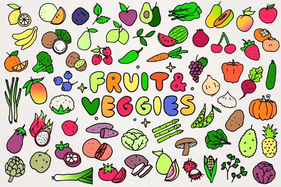Fruit & Veggies Clipart Set - Farmers Market Vegetables, Healthy Foods ...