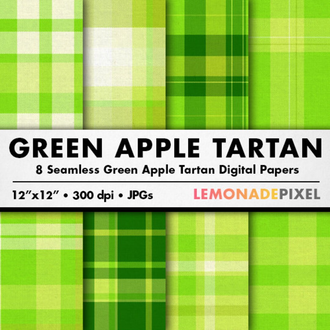 Green Apple Tartan Digital Paper - Plaid Fabric Scrapbooking Paper ...