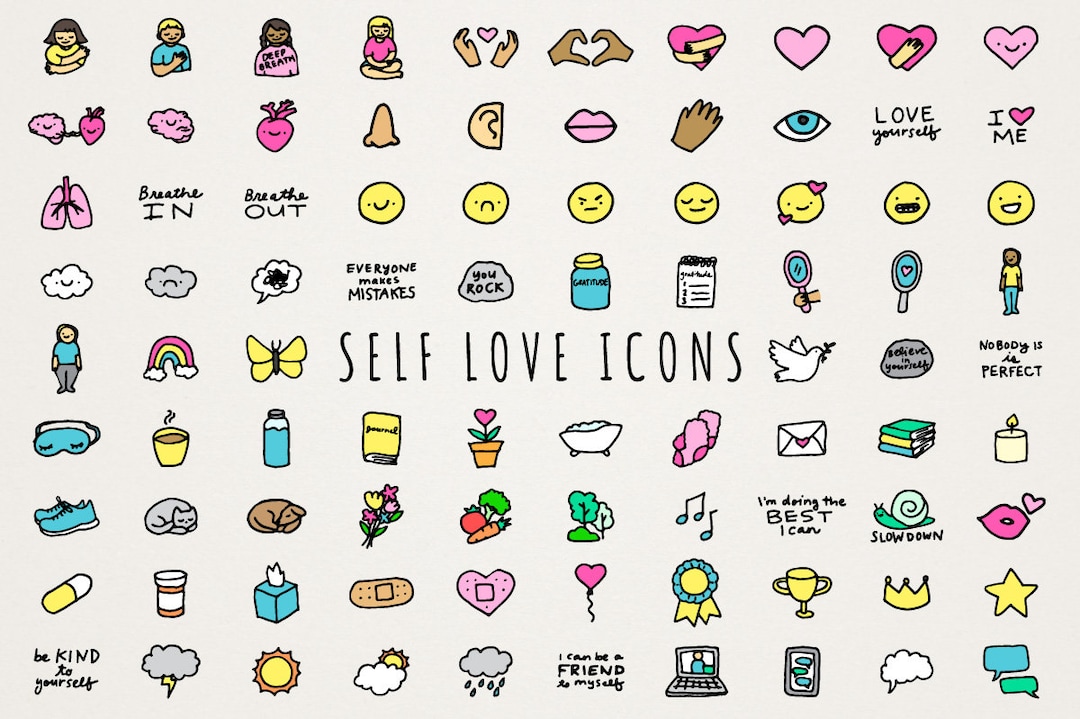 Self Love Icons Clipart Set - Self Care, Mental Health, Therapy Self ...