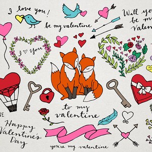 Valentine's Day Clipart Hand Drawn Clipart, Valentines Illustrations ...