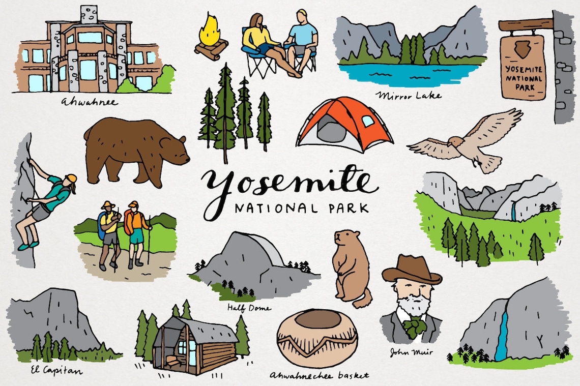 Yosemite National Park Clipart Set - Half Dome, El Capitan, Digital ...