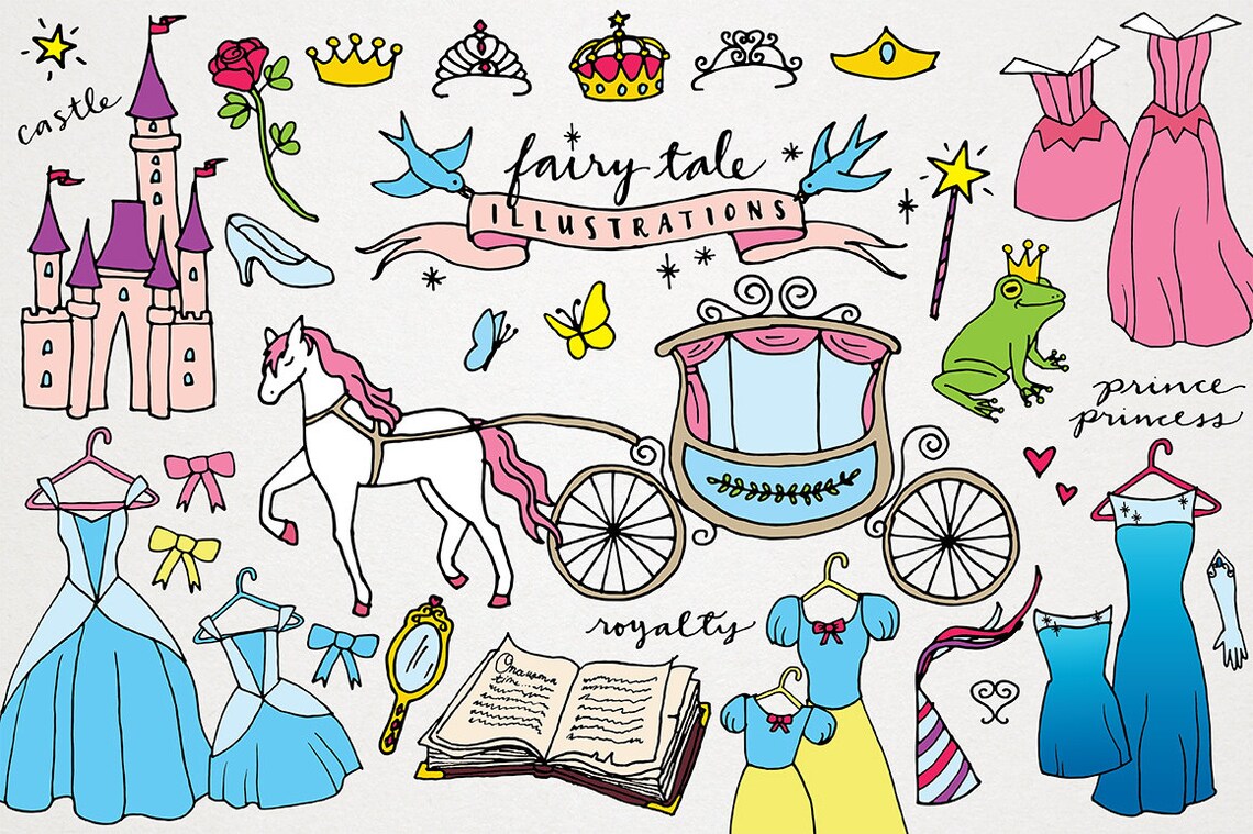 Fairy Tale & Princess Clipart Hand Drawn Clip Art Magical - Etsy