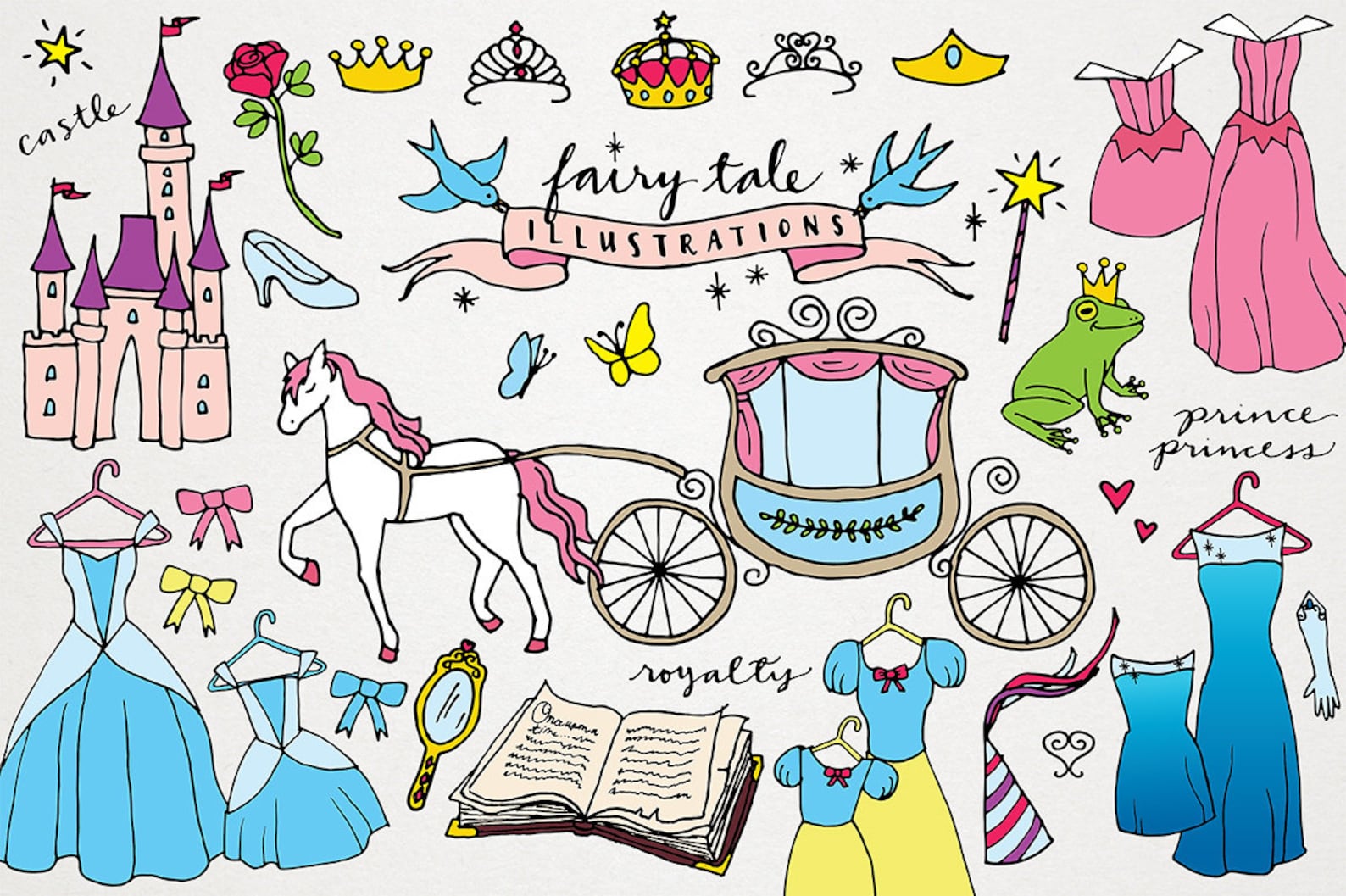 Fairy Tale & Princess Clipart Hand Drawn Clip Art Magical - Etsy