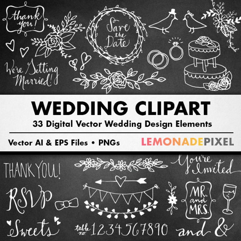 Chalkboard Wedding Clipart Hand Drawn Clipart Doodle - Etsy