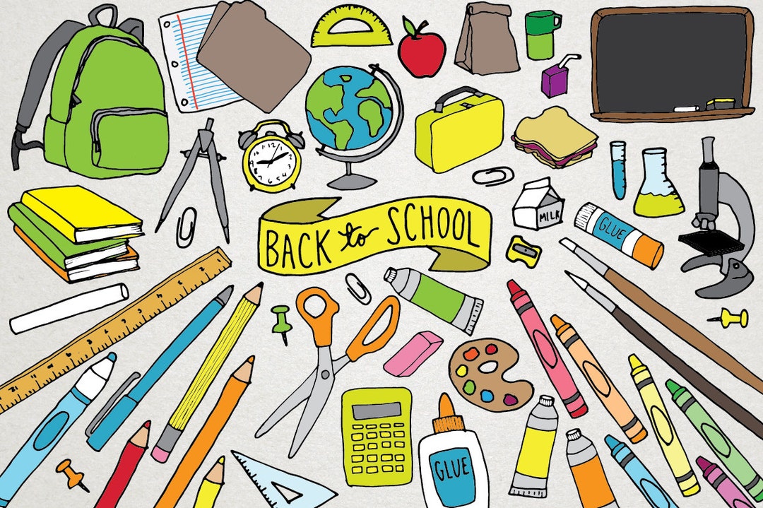 Back to School Clipart - School Supplies Clipart, Backpack, Science ...