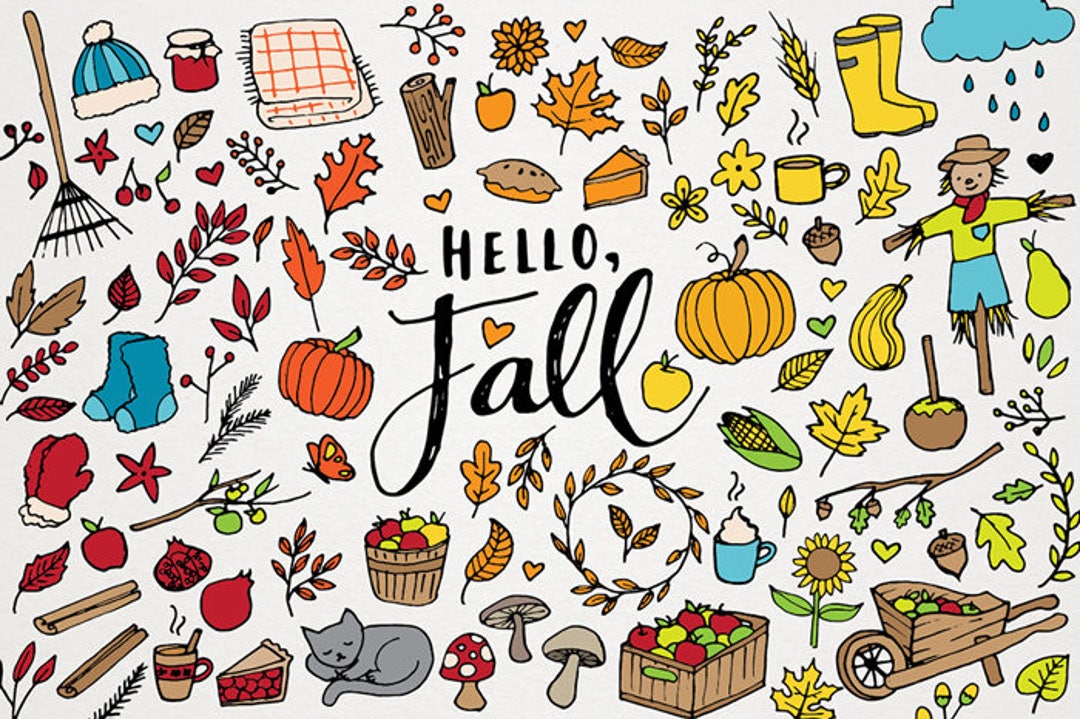 Hello Fall Clipart - Autumn Clip Art, Autumn Illustrations, Commercial ...