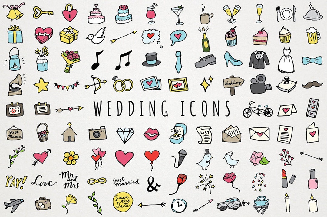 Wedding Icons Clipart - Hand Drawn Clipart, Wedding Clip Art, Doodle ...
