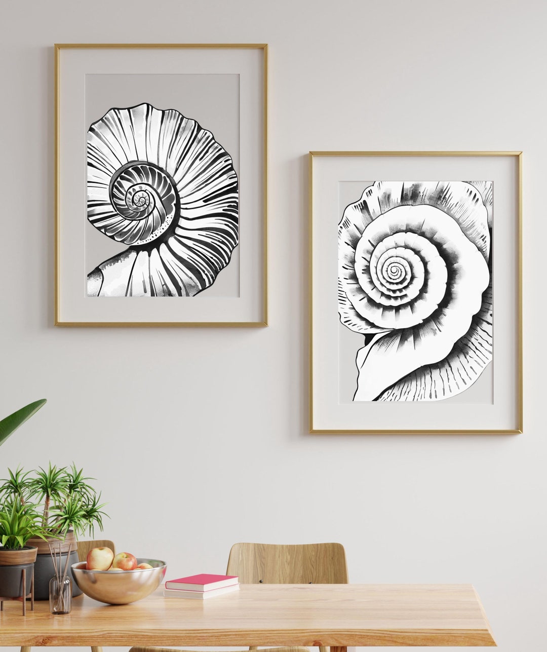 Beach Wall Art, Shells Art Ink Print, Housewarming Gift, Set of 2 ...