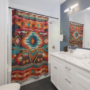 Aztec Shower Curtain, Southwestern Print, Western Bathroom Decor, Ranch ...
