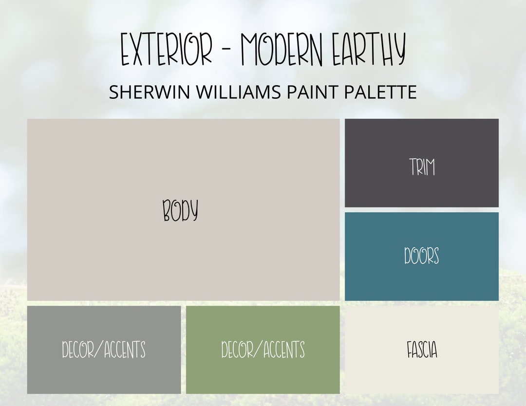 Modern Earthy Exterior Paint Palette: Sherwin Williams Colors (digital ...